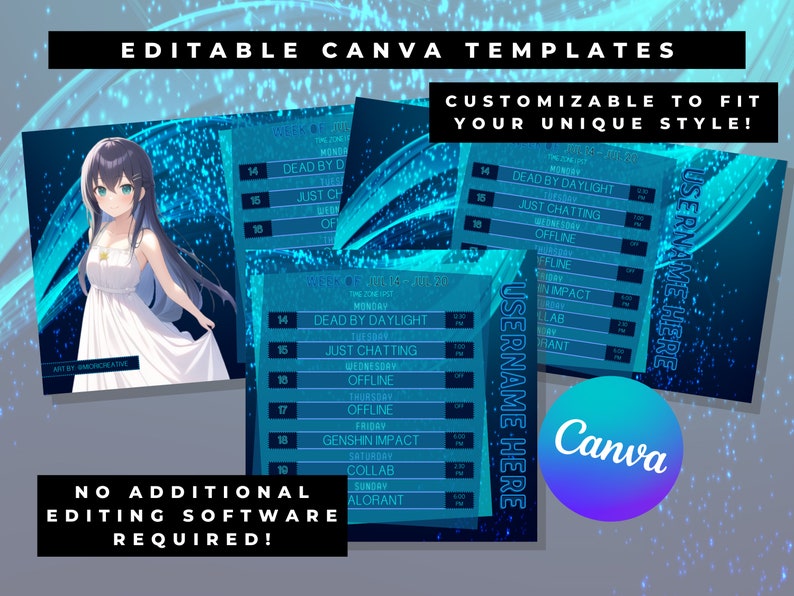 Blue Vtuber Assets Twitch Schedule Template Cyber Stream - Etsy