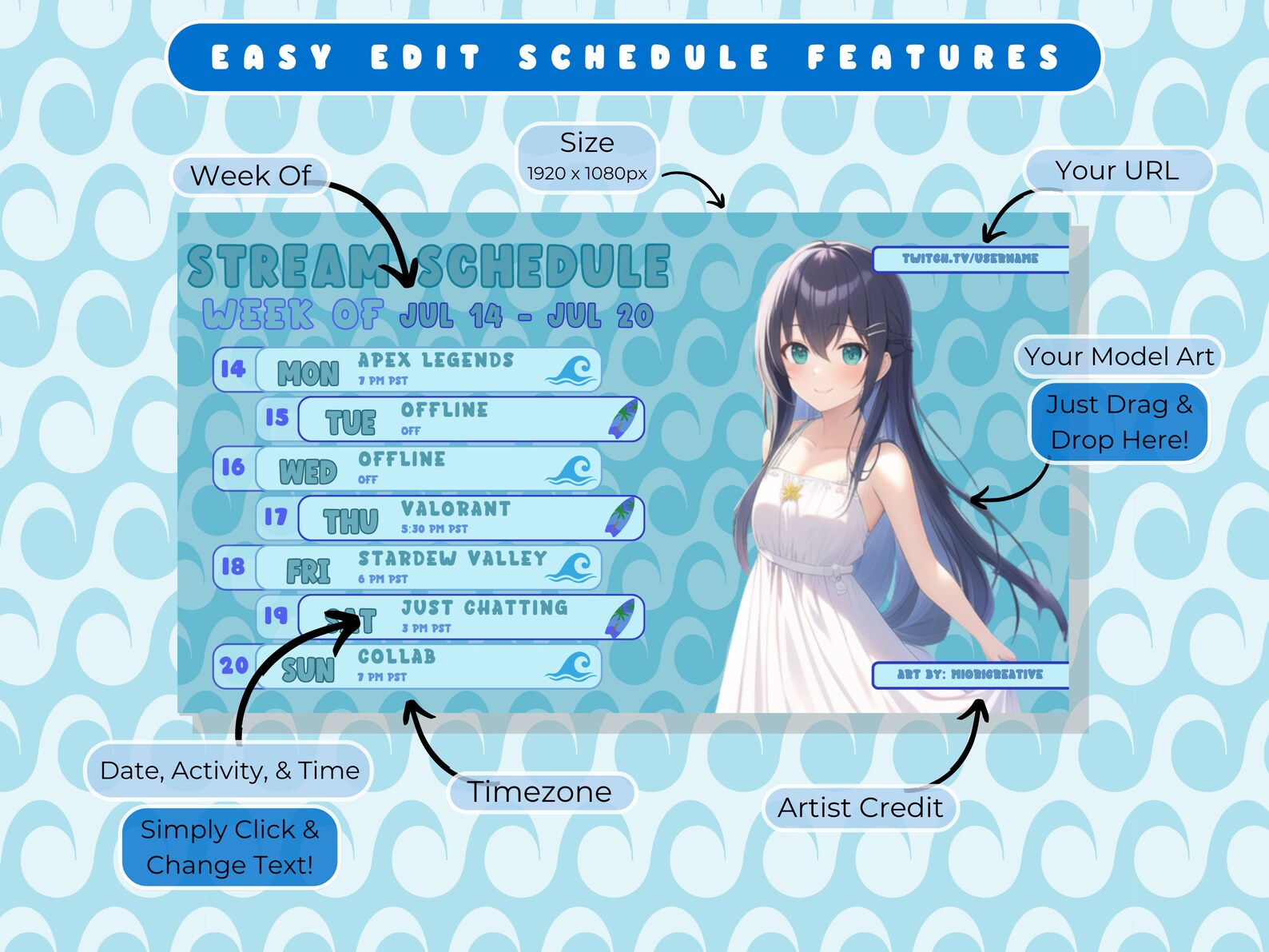 Blue Vtuber Assets Water Vtuber Stream Schedule Twitch - Etsy