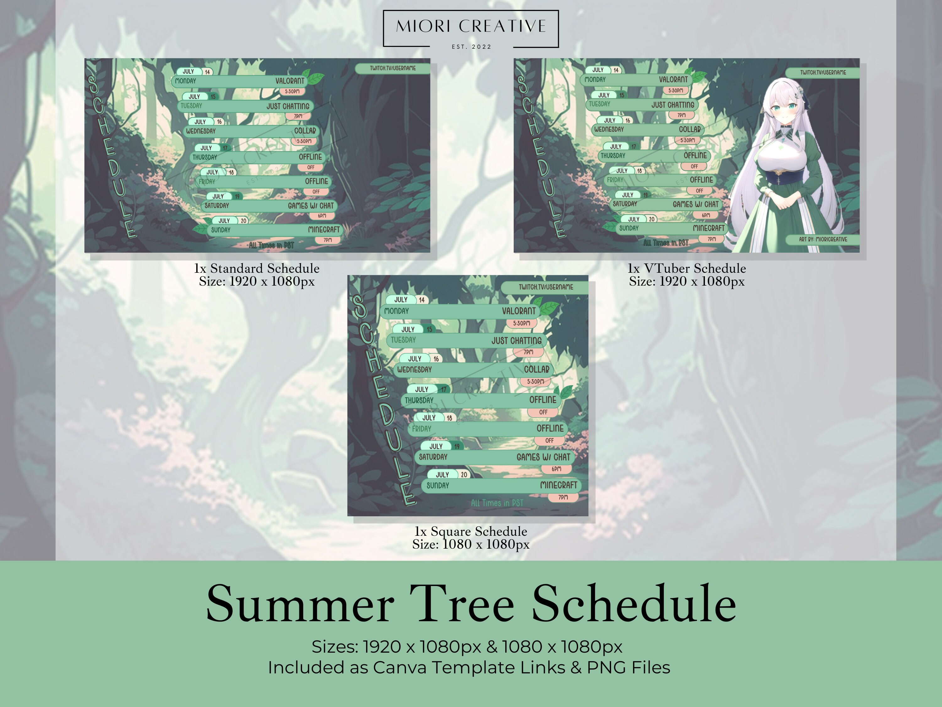 Seasonal Trees Vtuber Stream Schedule Template Bundle (canva Editable) (digital Download) - Etsy