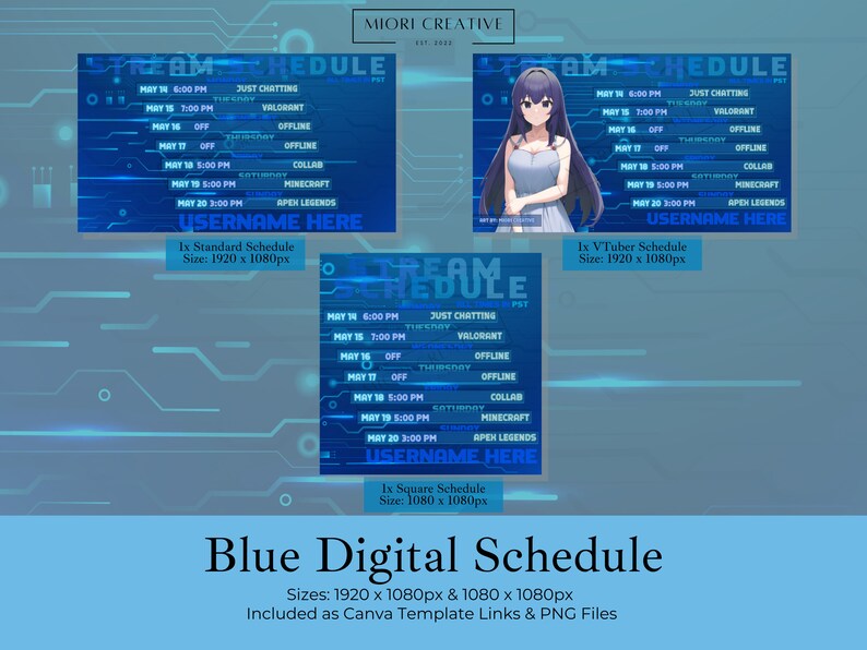 Blue Vtuber Schedule Template Neon Pngtuber Stream Schedule - Etsy