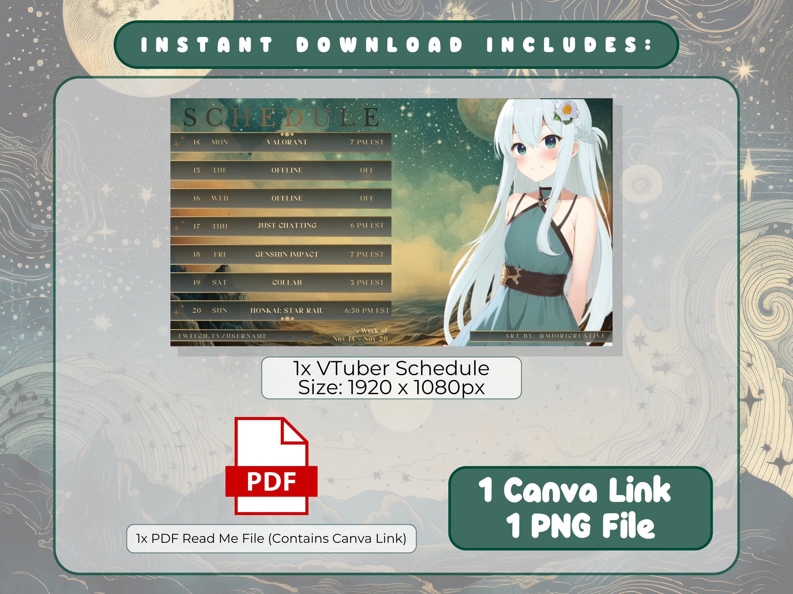 Green Vtuber Twitch Schedule Template Space Vtubers Assets - Etsy