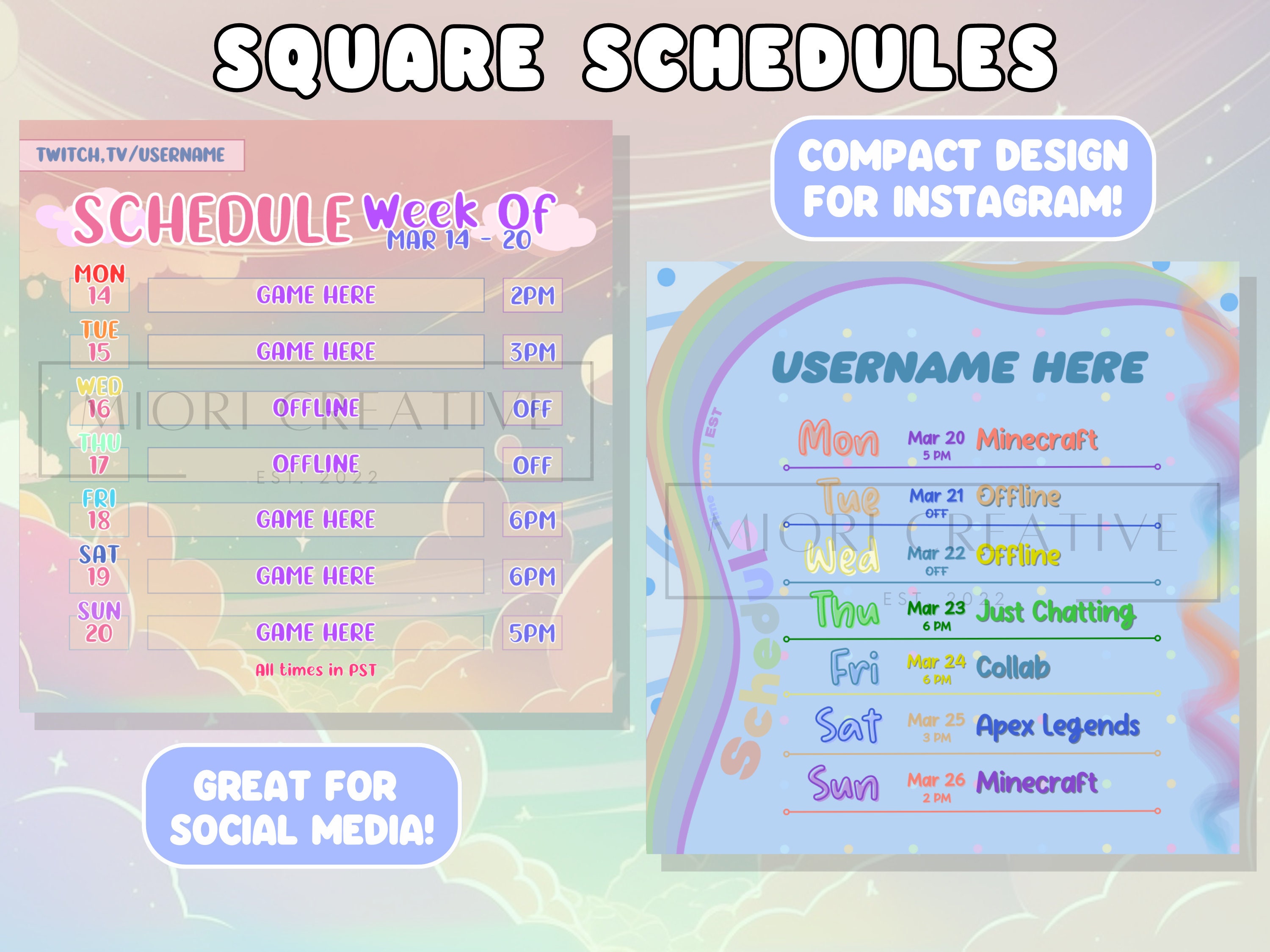 2-pack Rainbow Vtuber Schedule Template Twitch Stream Schedule - Etsy