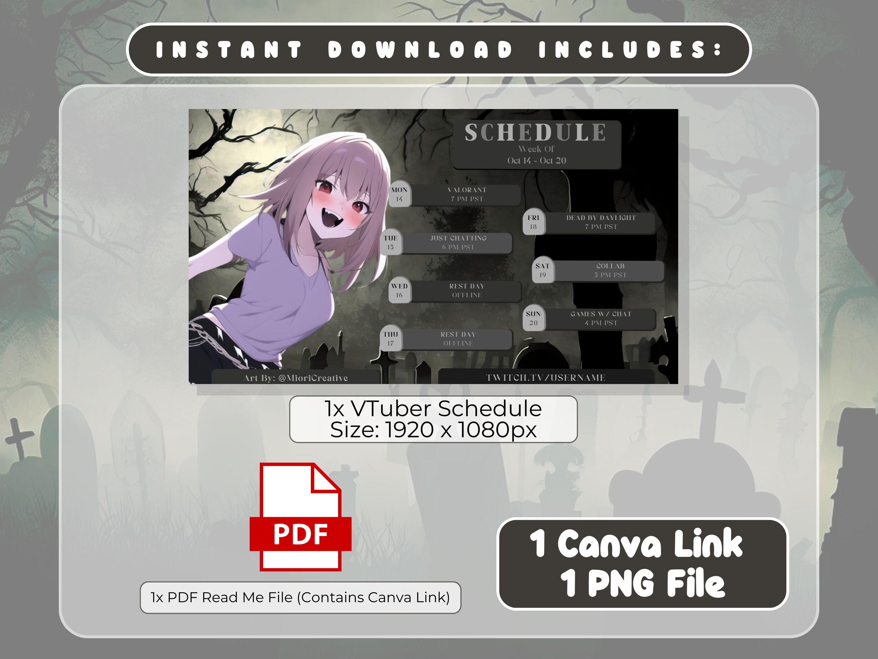 Spooky Gothic Vtuber Twitch/kick Stream Schedule Template (canva & PNG ...