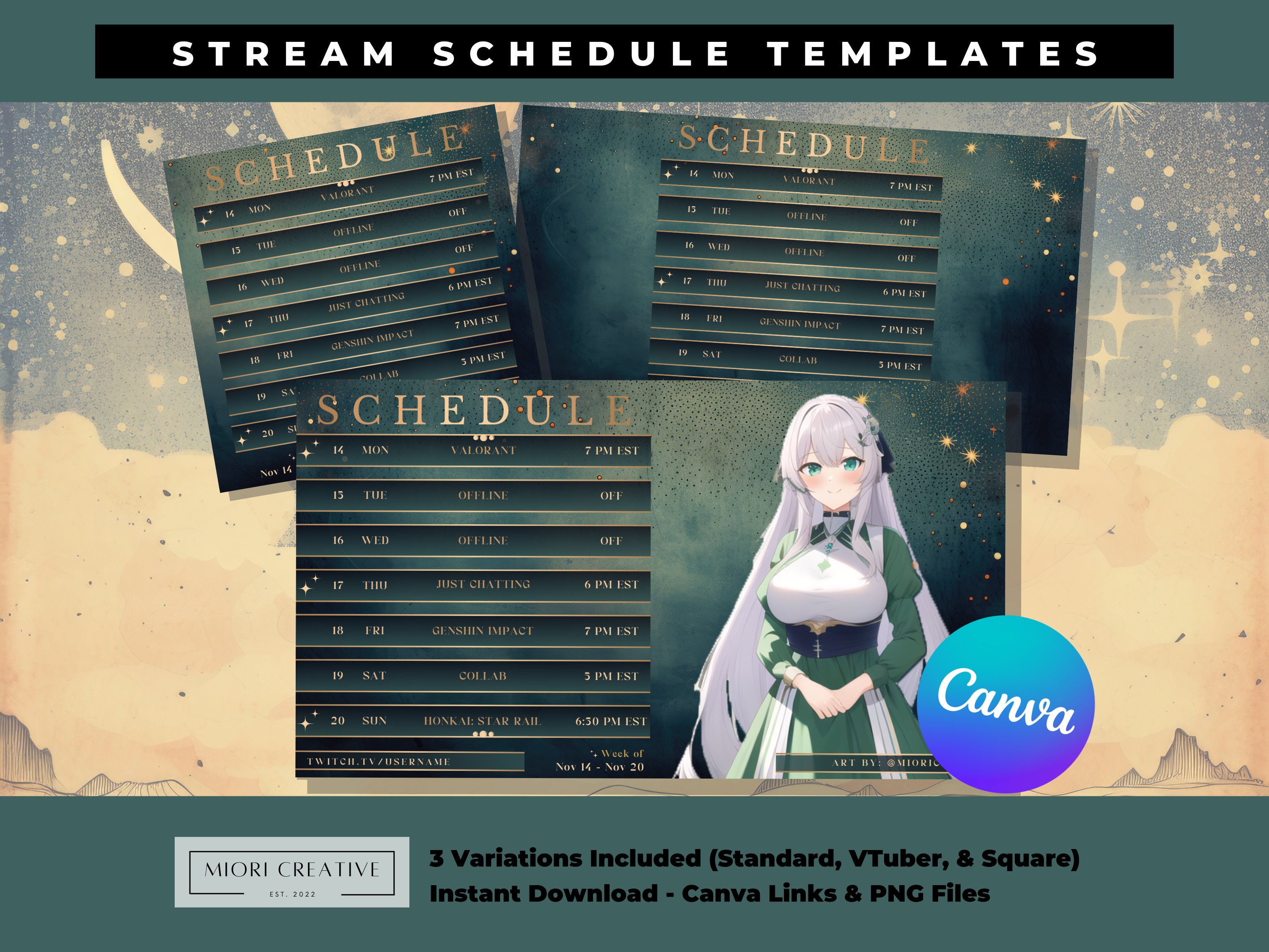 Teal Vtuber Stream Schedule Template Celestial Twitch Streamer - Etsy