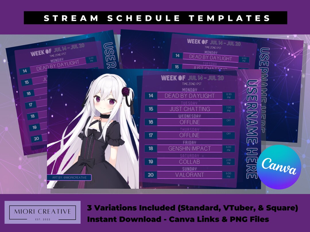 Vtuber Stream Schedule Template: Space Twitch Overlay (canva Template ...