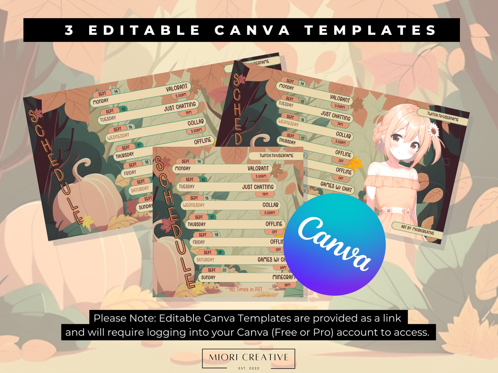 Pumpkin Vtuber Schedule Template Orange Vtuber Stream - Etsy Canada