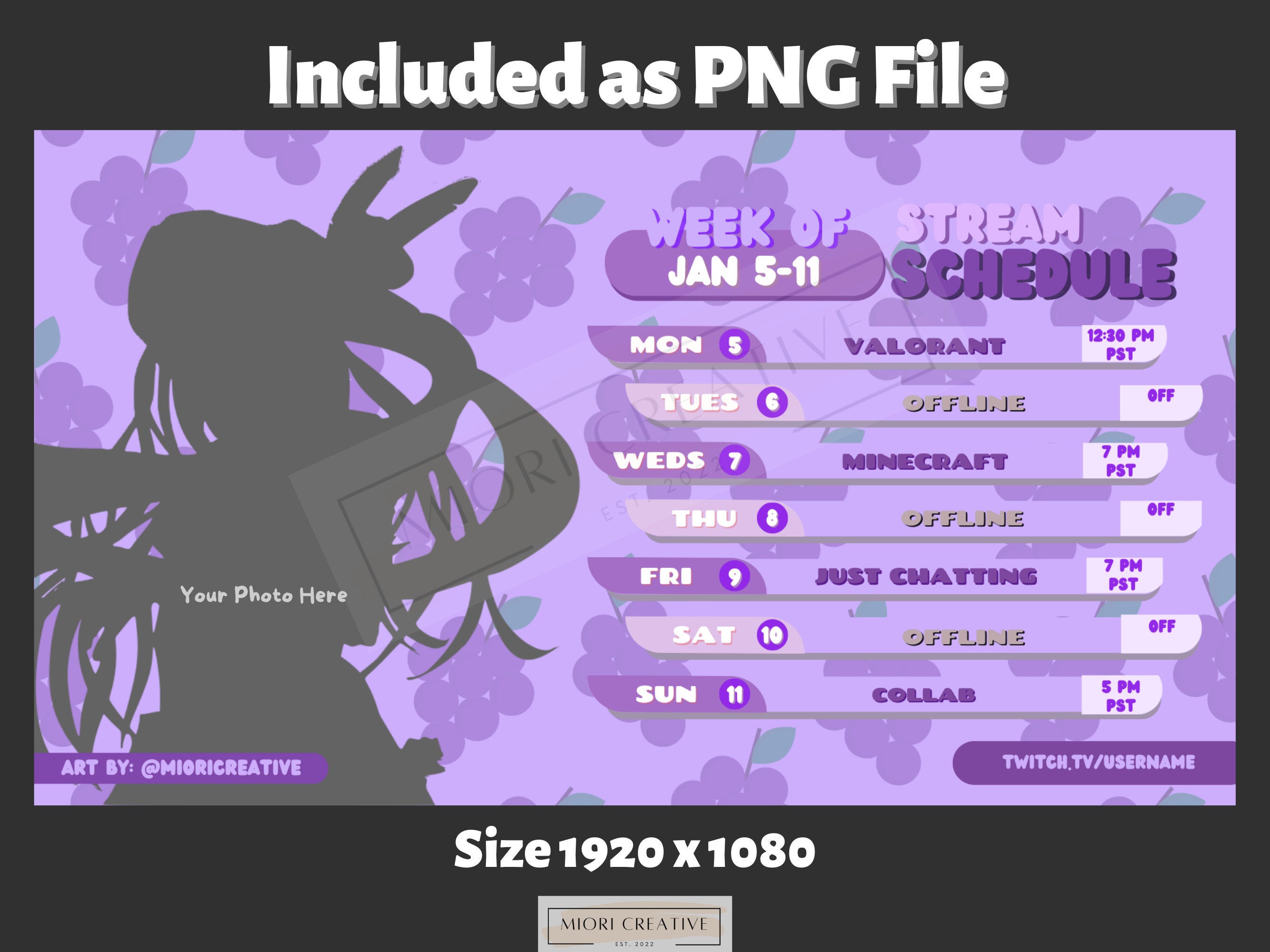 Purple Vtuber Schedule Template Grape Theme Youtube Weekly - Etsy