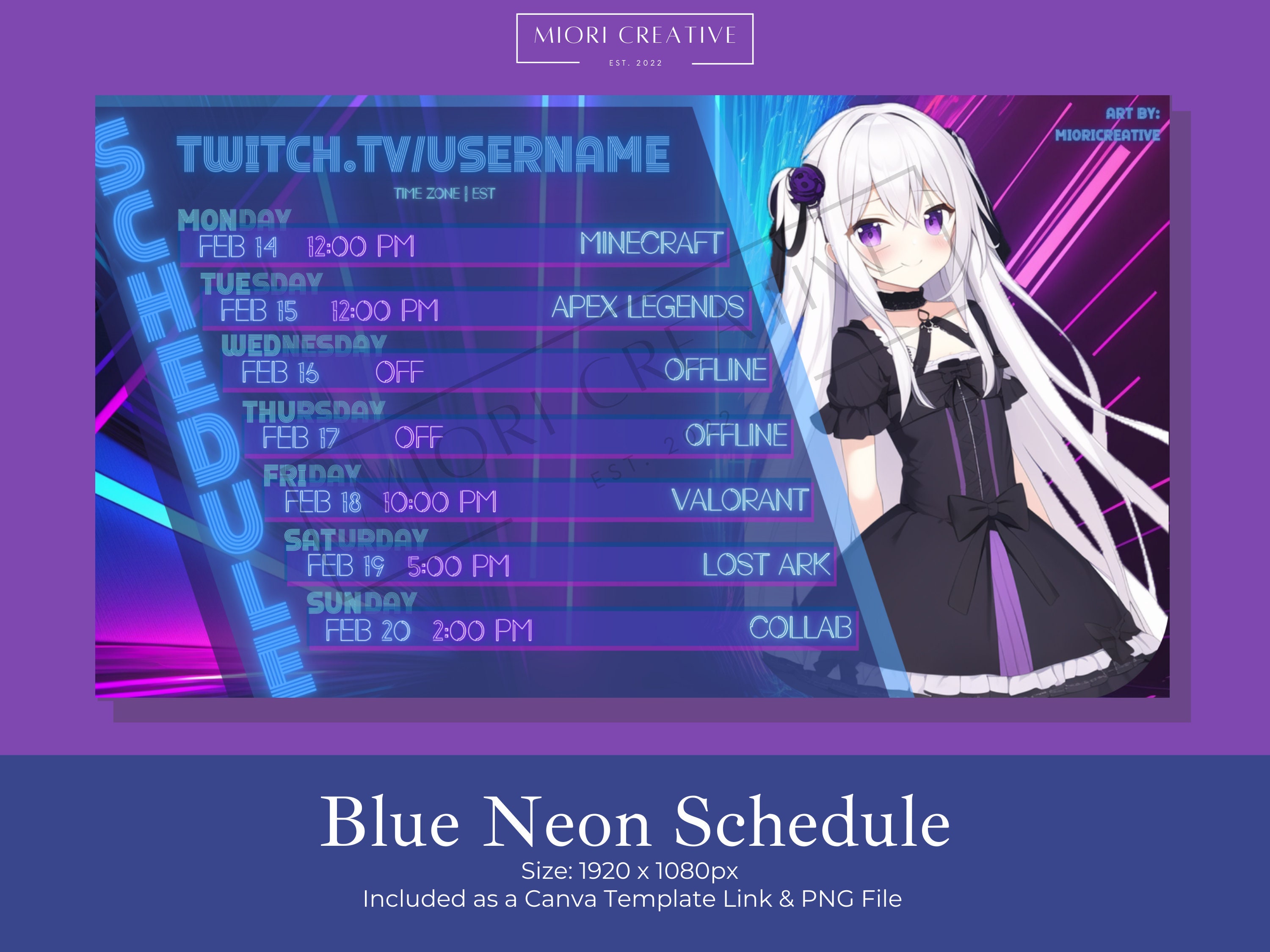Neon Vtuber Schedule Template Blue Pngtuber Stream Schedule - Etsy