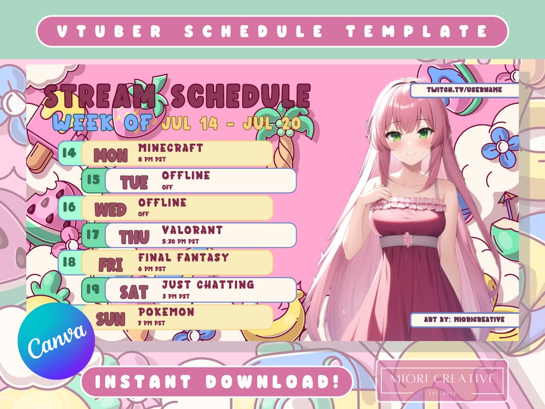Summer Stream Schedule Template Vtuber Schedule Cute Vtuber Asset ...