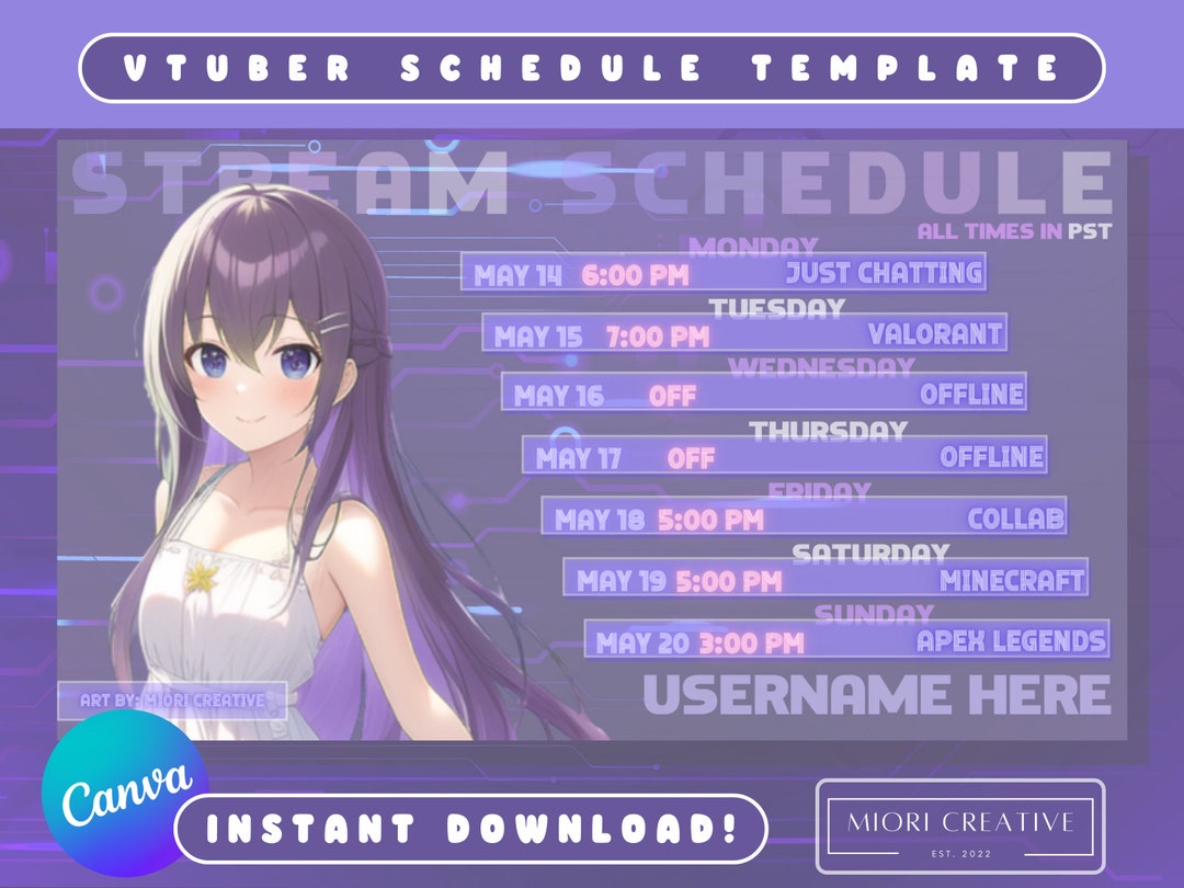 Purple Vtuber Schedule Twitch Stream Schedule Template Pngtuber ...