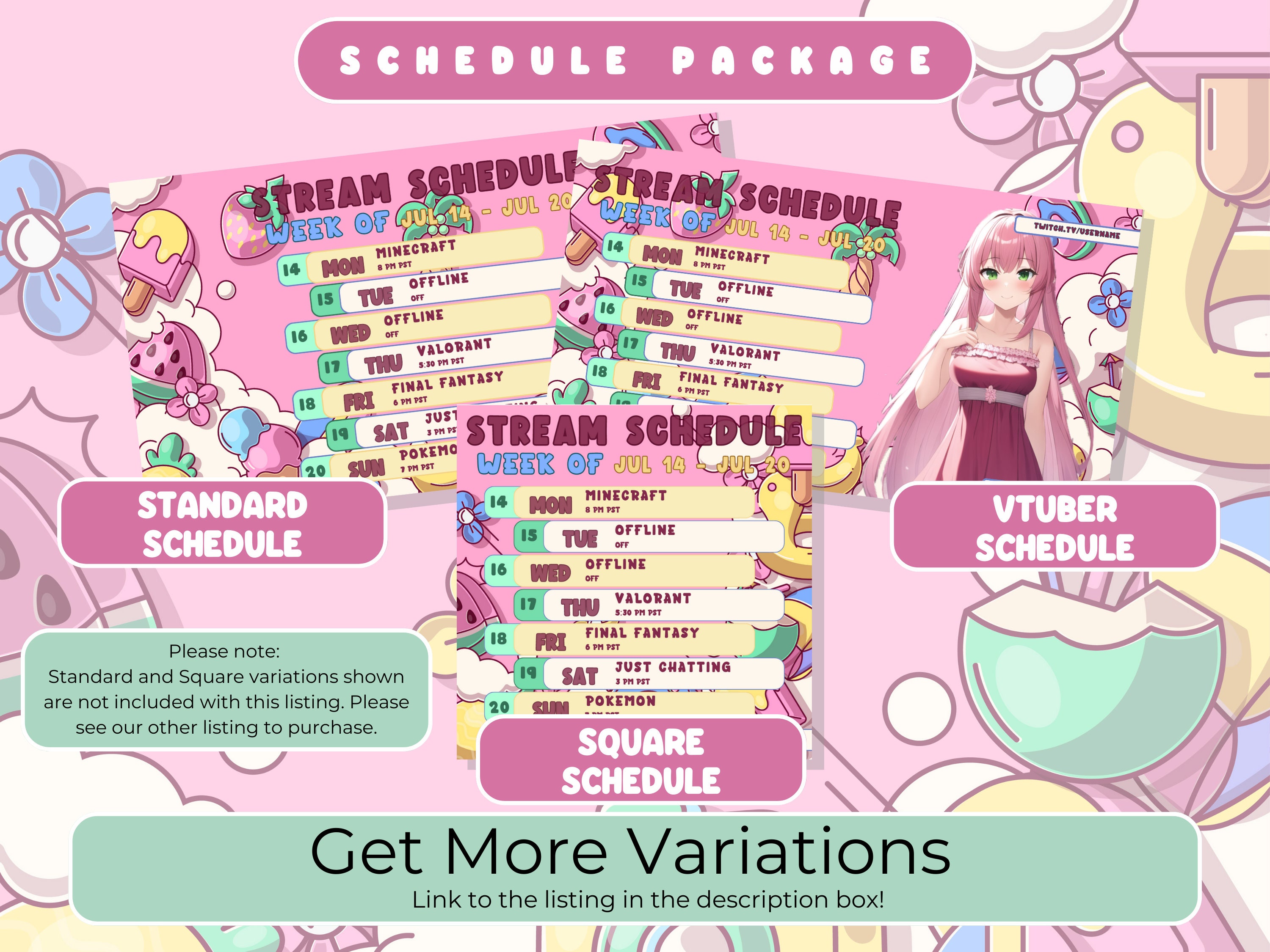 Summer Stream Schedule Template Vtuber Schedule Cute Vtuber - Etsy