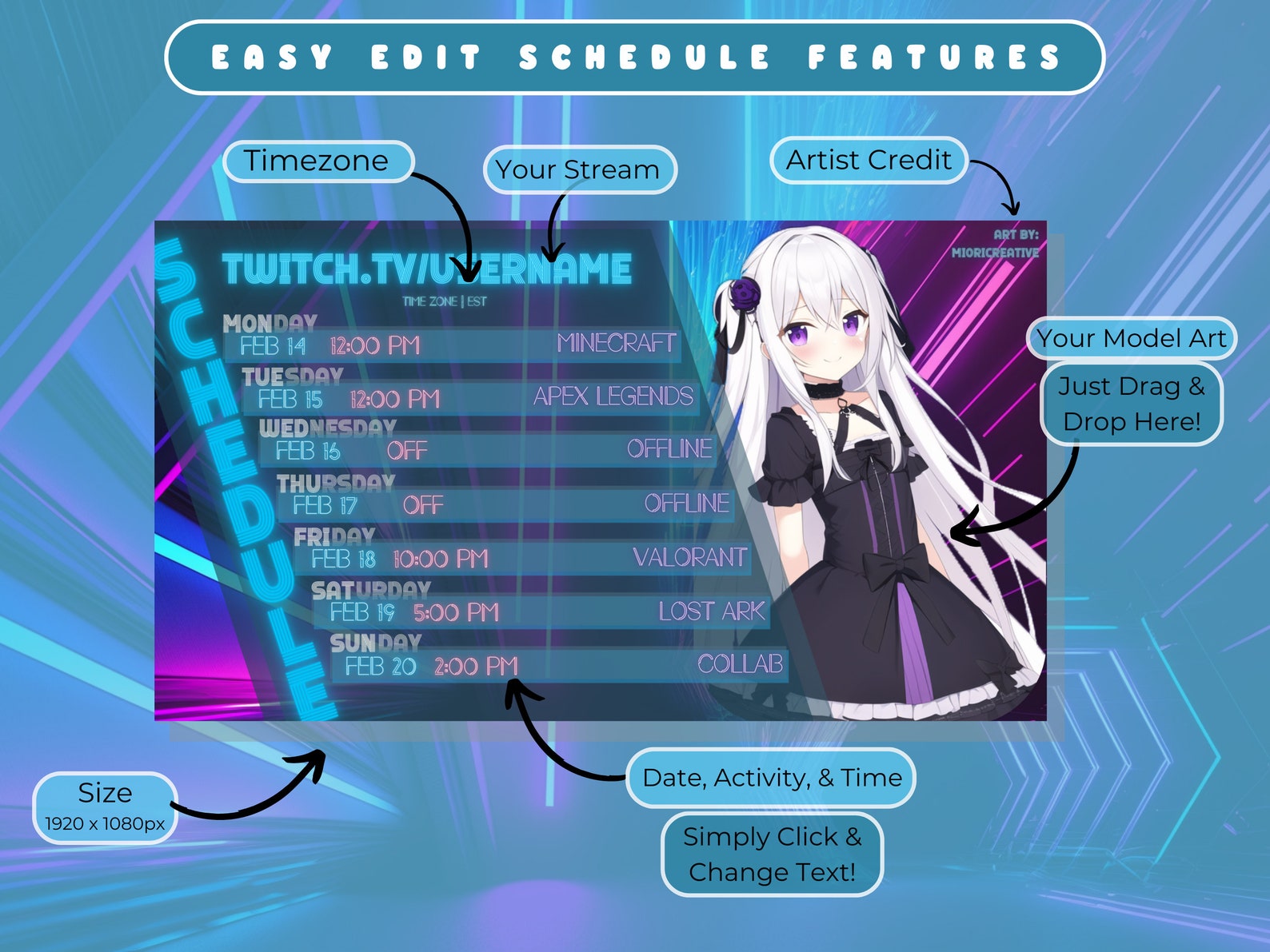 Neon Vtuber Schedule Template Vtuber Schedule Purple Twitch - Etsy