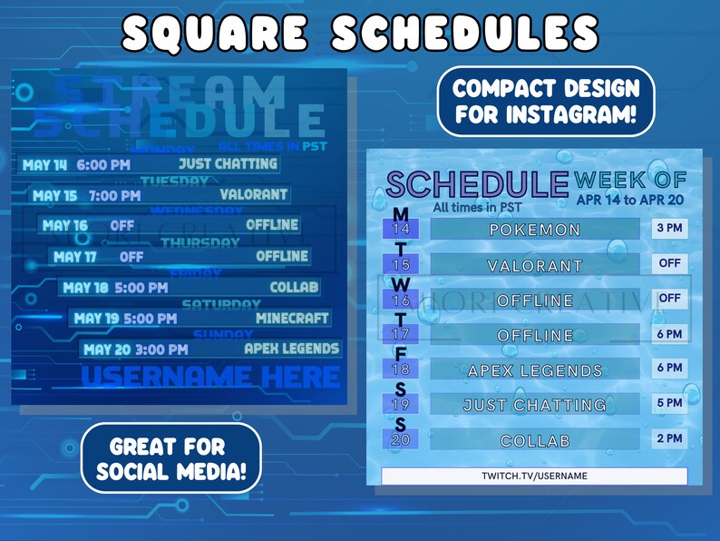 2-pack Blue Vtuber Schedule Template Twitch Stream Schedule - Etsy