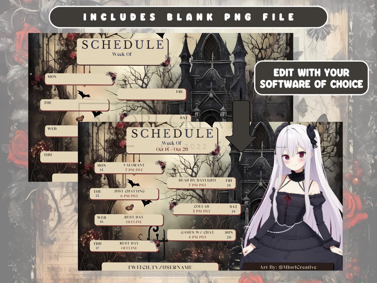 Gothic Vtuber Twitch Schedule Template Dark Vtuber Assets - Etsy