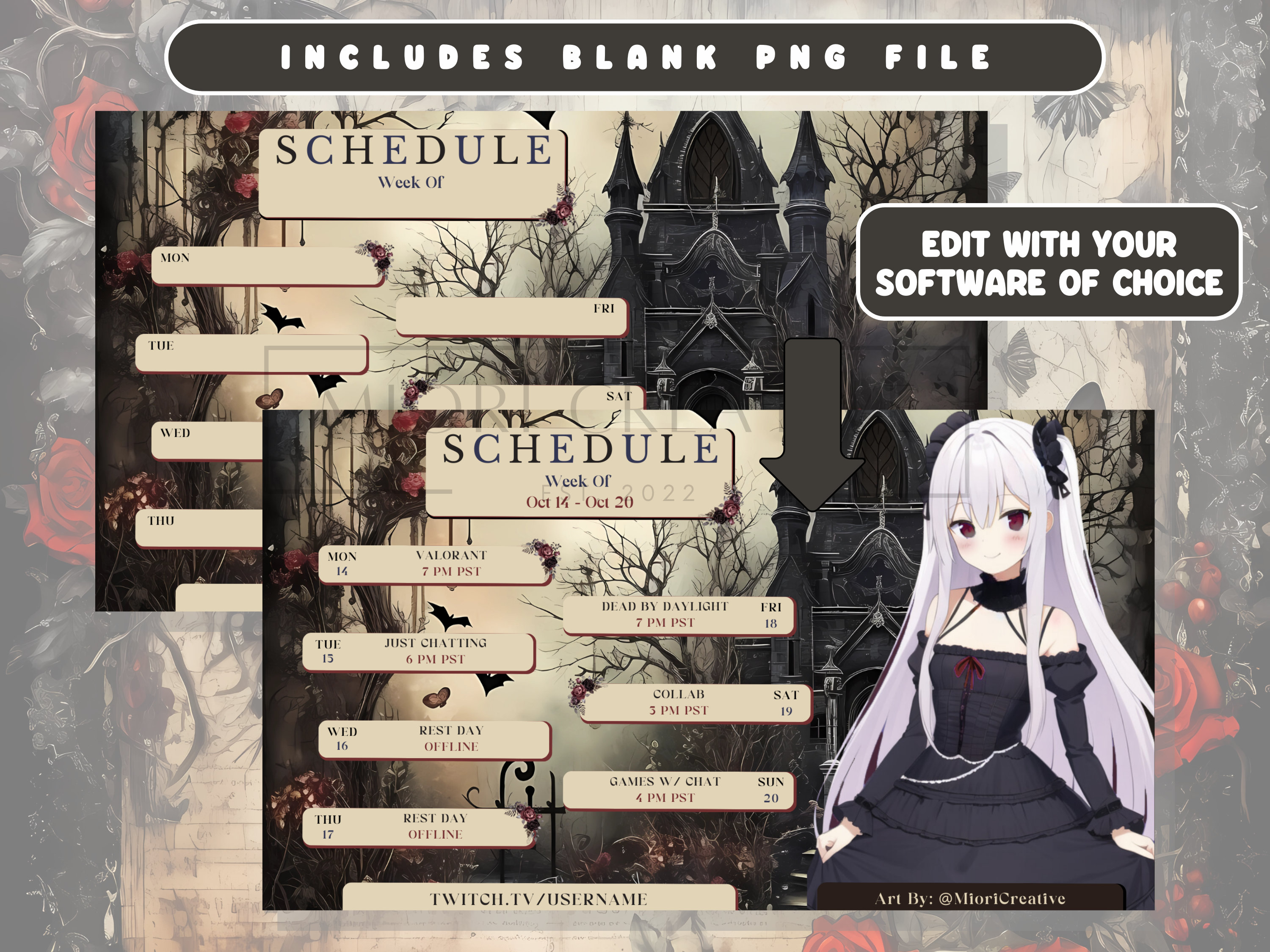 Gothic Vtuber Twitch Schedule Template Dark Vtuber Assets - Etsy