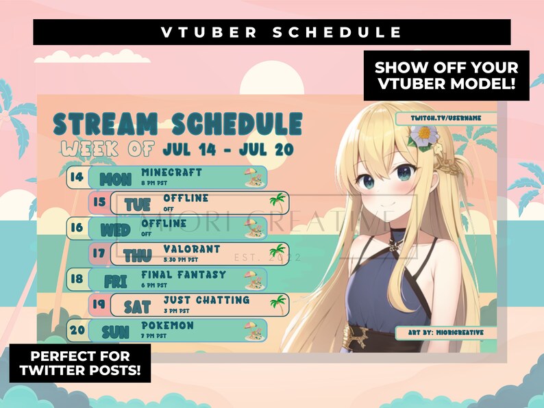 Beach Vtuber Assets Summer Twitch Stream Schedule Vtuber - Etsy