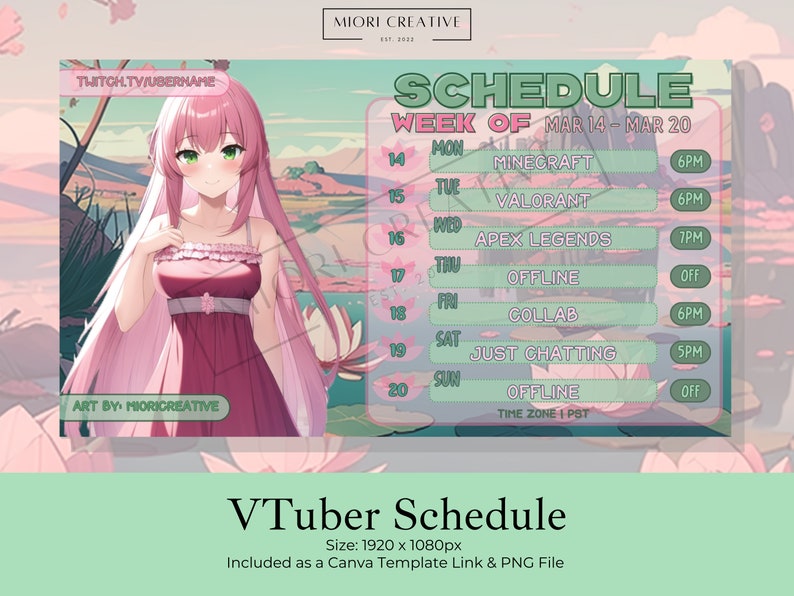 Flower Vtuber Schedule Template Lotus Vtuber Stream Schedule - Etsy