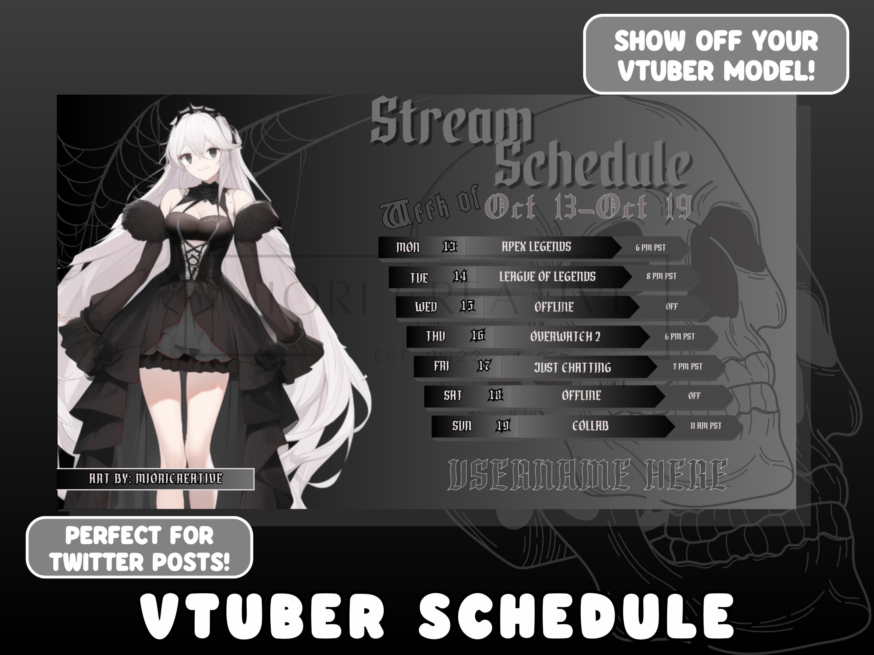 Calendario de VTuber gótico Plantilla de calendario de Twitch - Etsy España