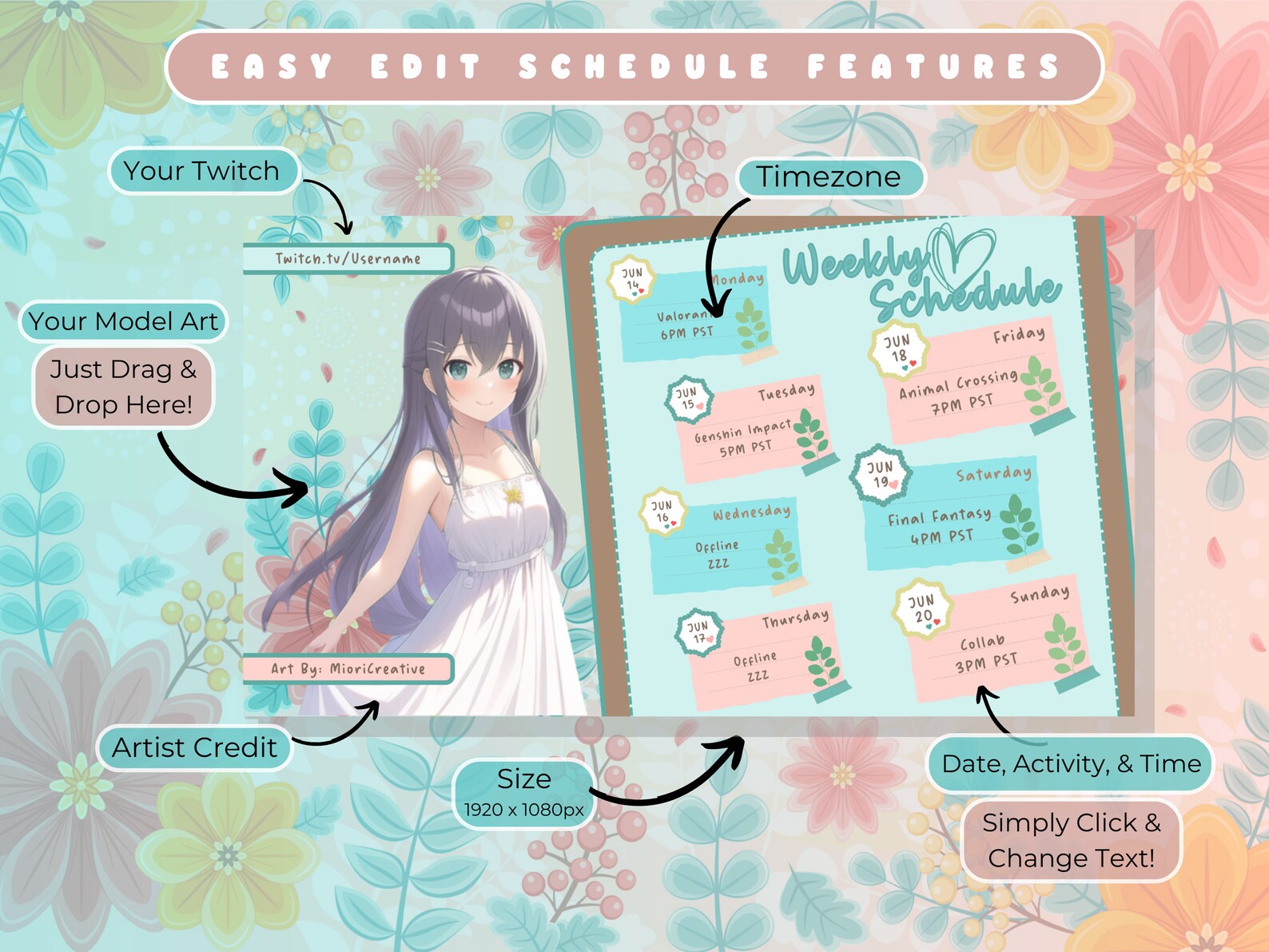Summer Vtuber Schedule Teal Twitch Stream Schedule Template - Etsy