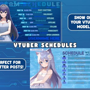 2-pack Blue Vtuber Schedule Template Twitch Stream Schedule Cyan Vtuber ...
