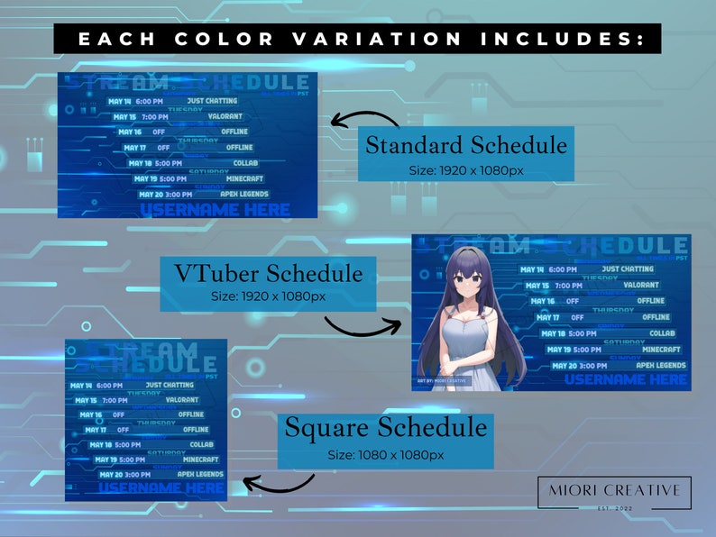 Blue Vtuber Schedule Template Neon Pngtuber Stream Schedule - Etsy
