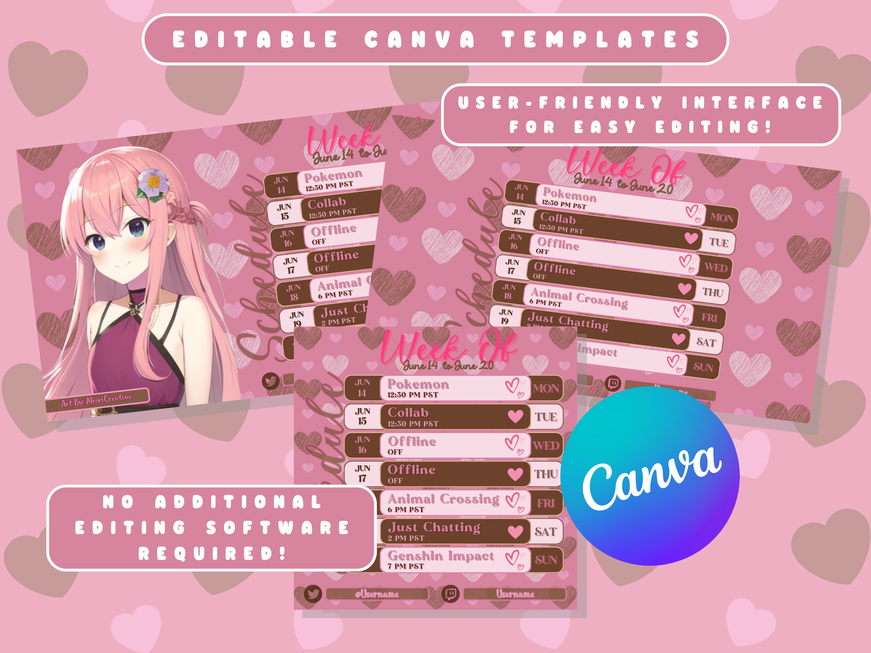 Pink Vtuber Schedule Template Cute Vtuber Stream Schedule - Etsy