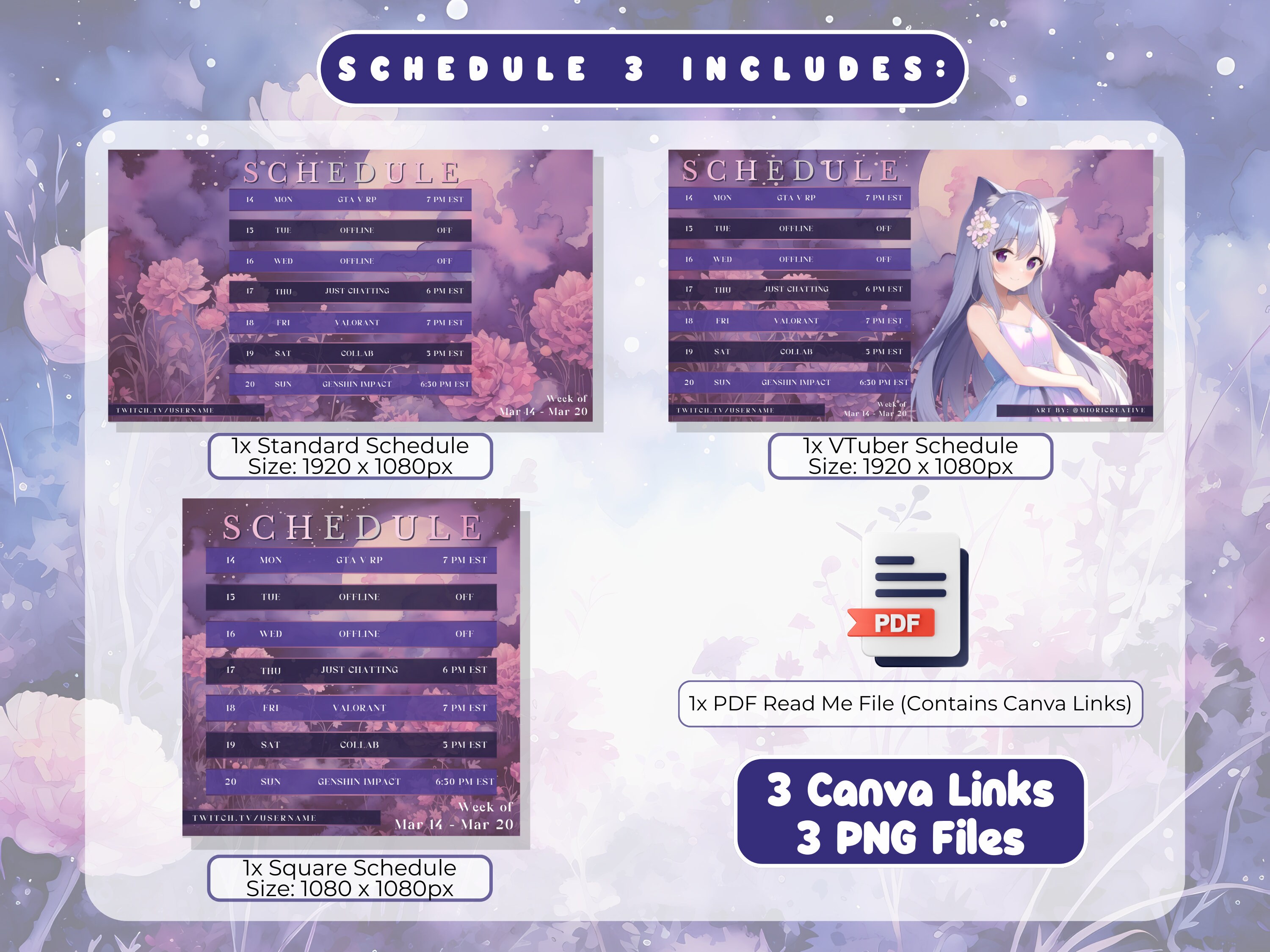Spring Vtuber Schedule Template: Floral Twitch Streamer Bundle (canva ...