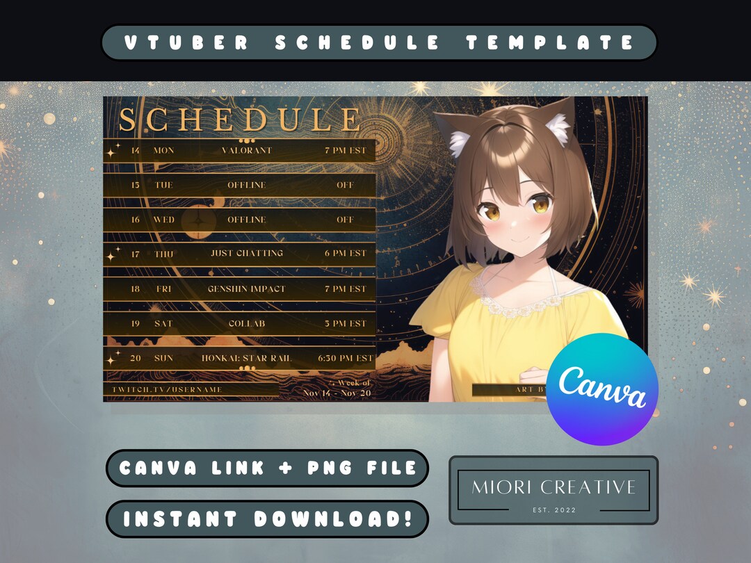 Gold Vtuber Schedule Template Space Twitch Asset Star Pngtuber Overlay ...
