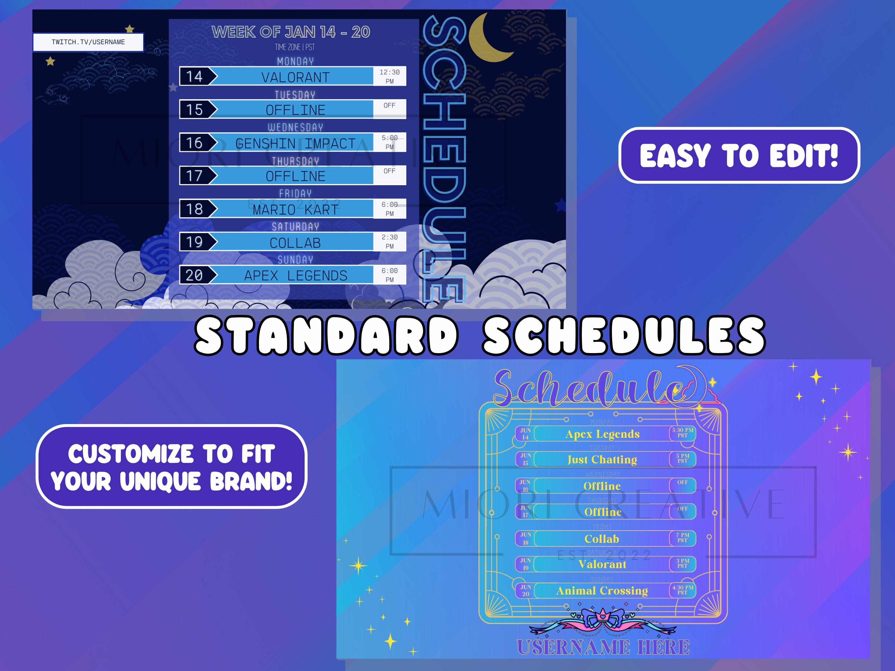 2-pack Vtuber Schedule Twitch Stream Schedule Template Blue - Etsy
