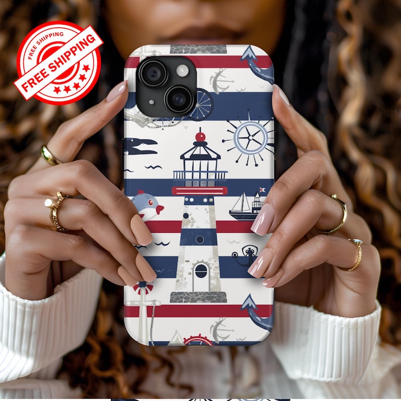Nautical, Navy, Lighthouse, Tough Phone Case, iPhone 15 Pro Max, 14 ...