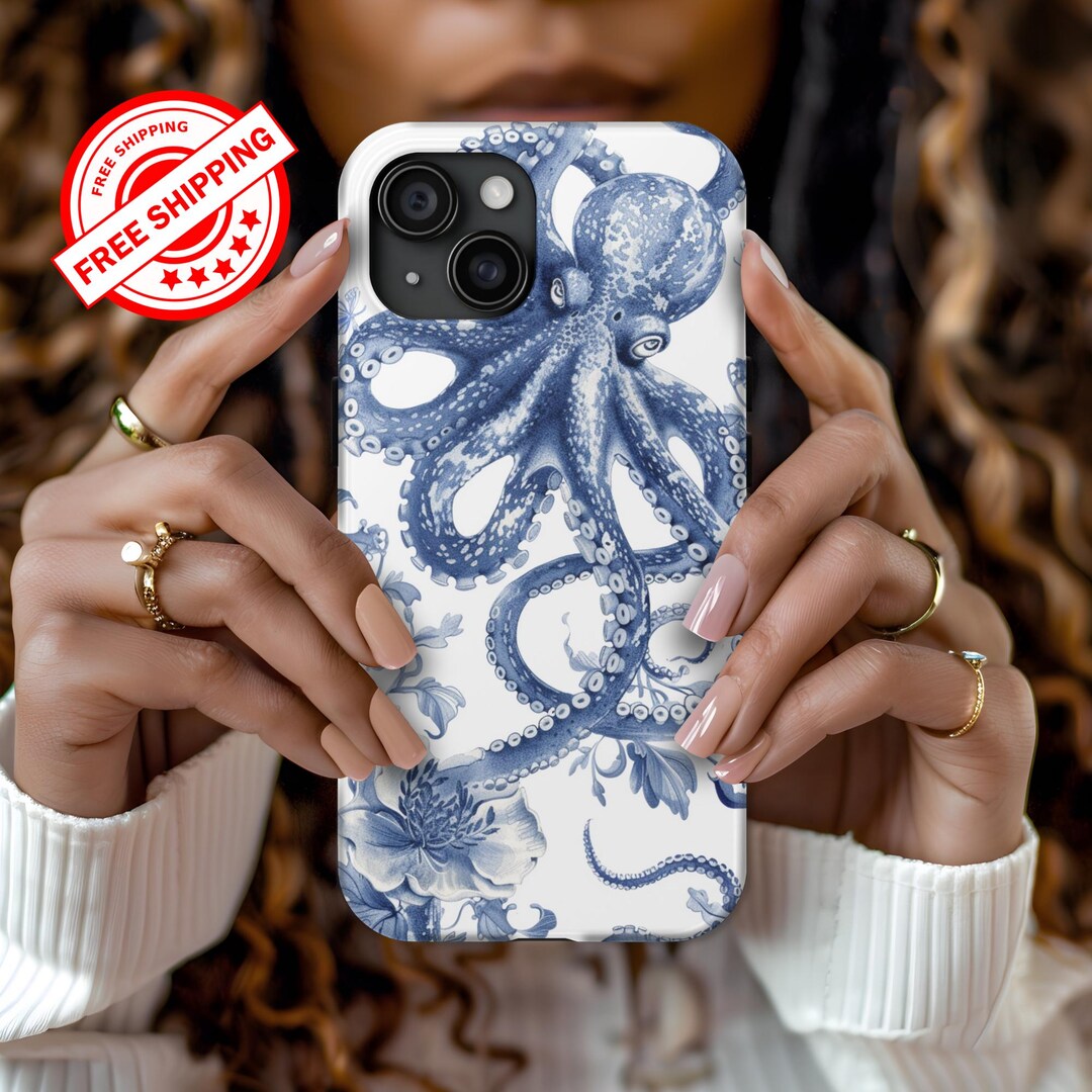 Indigo Octopus Phone Case: Vintage Floral Tough Case - Etsy
