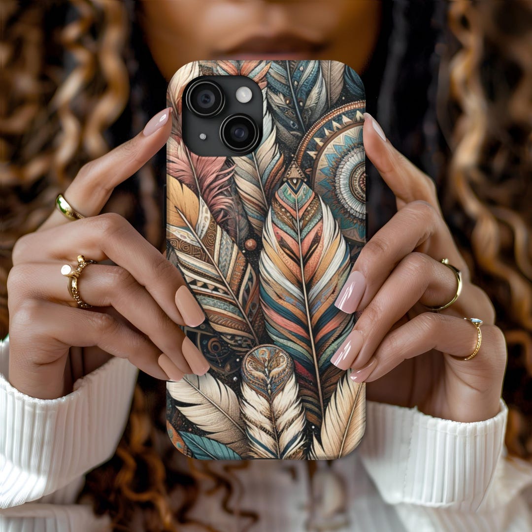 Boho Feather Phone Case | Neutral Tough Case for iPhone Samsung Pixel ...