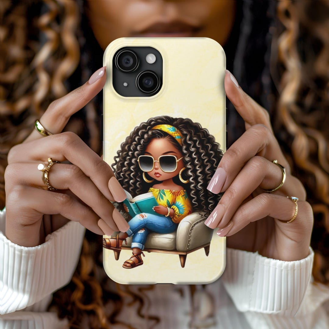 African American Girl Reading Phone Case, Yellow Summer Outfit, Durable ...