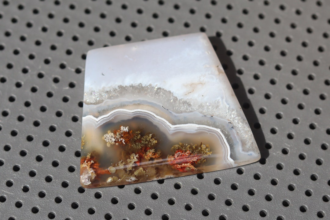 BIG SIZE TRAPEZOID Moss Agate With Banded and Quartz Cabochon From ...