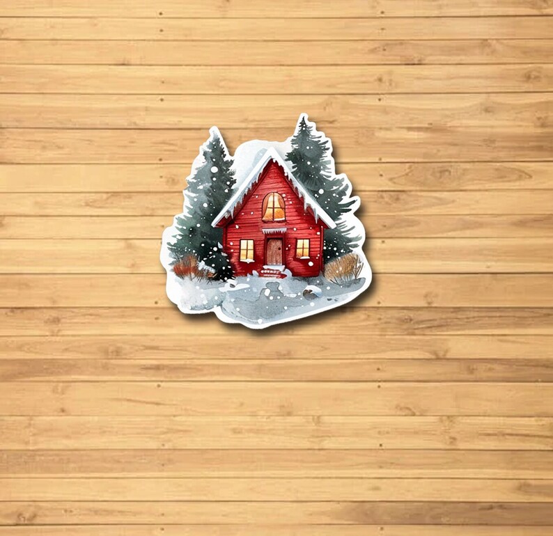 Lush Three Seasons Forest Cabin Scene Vinyl Sticker, Forest Sticker ...
