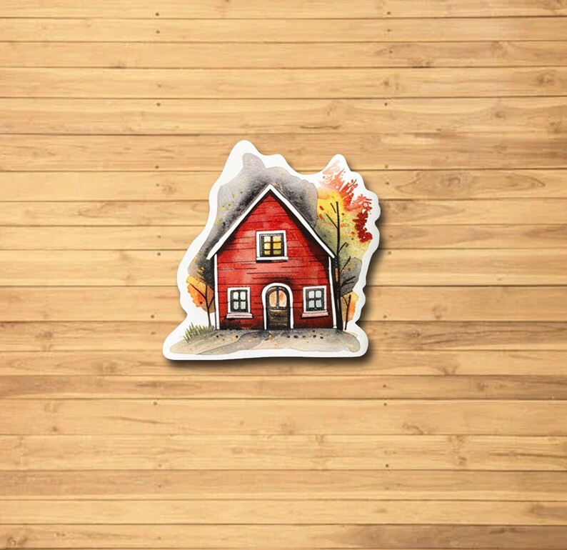 Lush Three Seasons Forest Cabin Scene Vinyl Sticker, Forest Sticker ...
