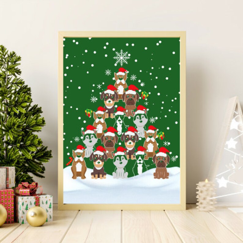 Downloadable, Printable Dog Christmas Wall Art, Poster, Portrait, Dog ...