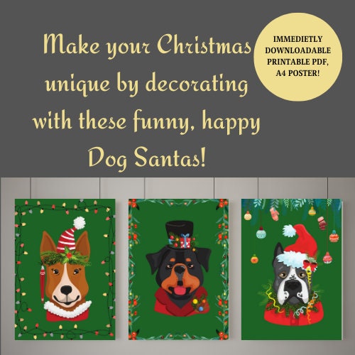 Downloadable, Printable Dog Christmas Wall Art, Poster, Portrait, Dog ...