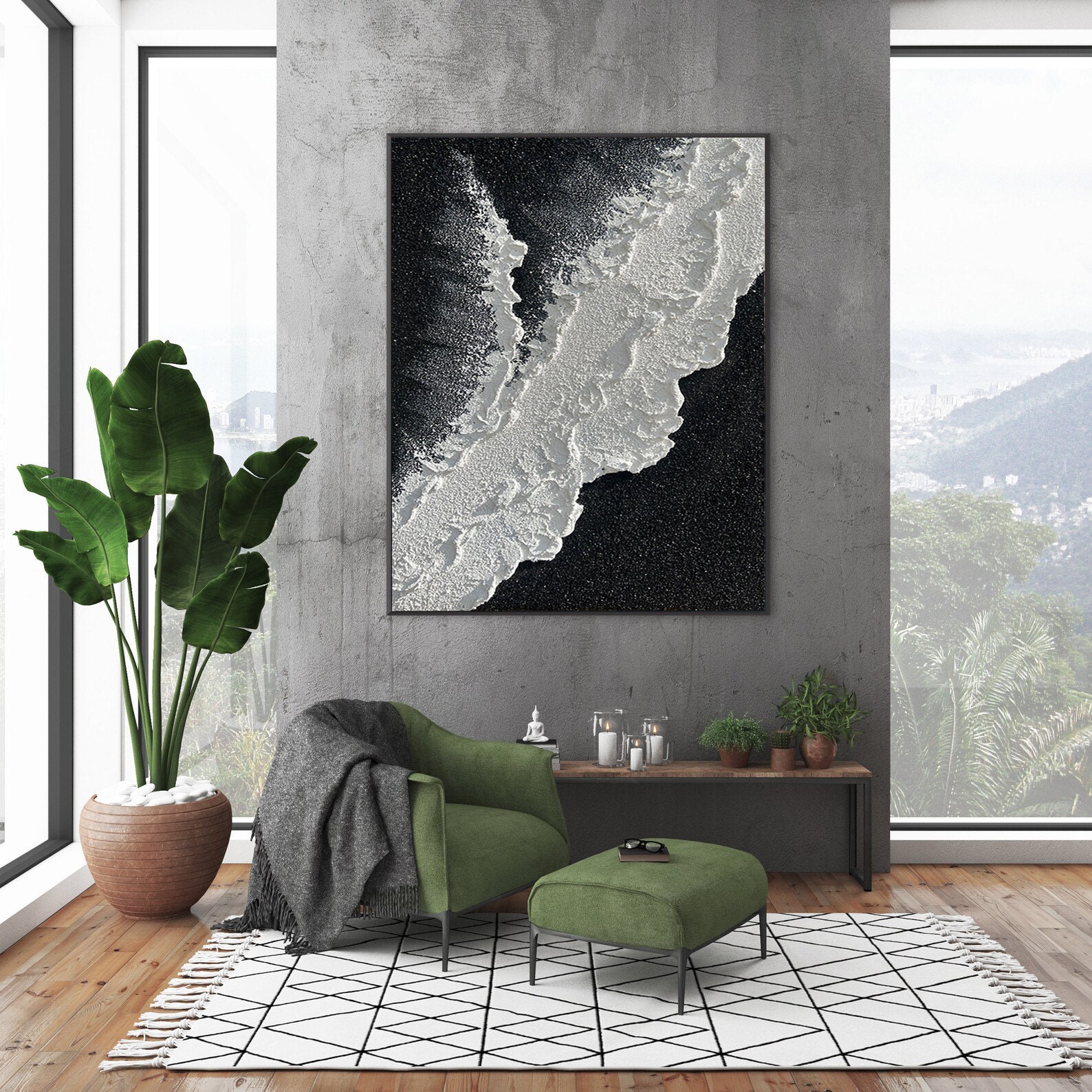 3D Black White Wave Painting on Canvas Textured Wall Art Sand - Etsy