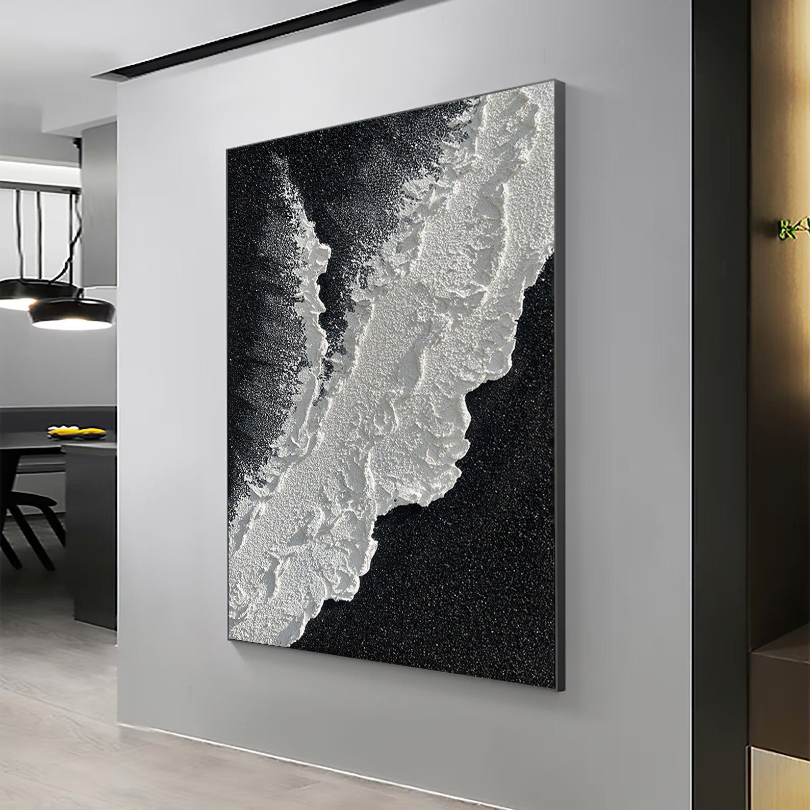 3D Black White Wave Painting on Canvas Textured Wall Art Sand Painting Wabi-sabi Wall Art - Etsy