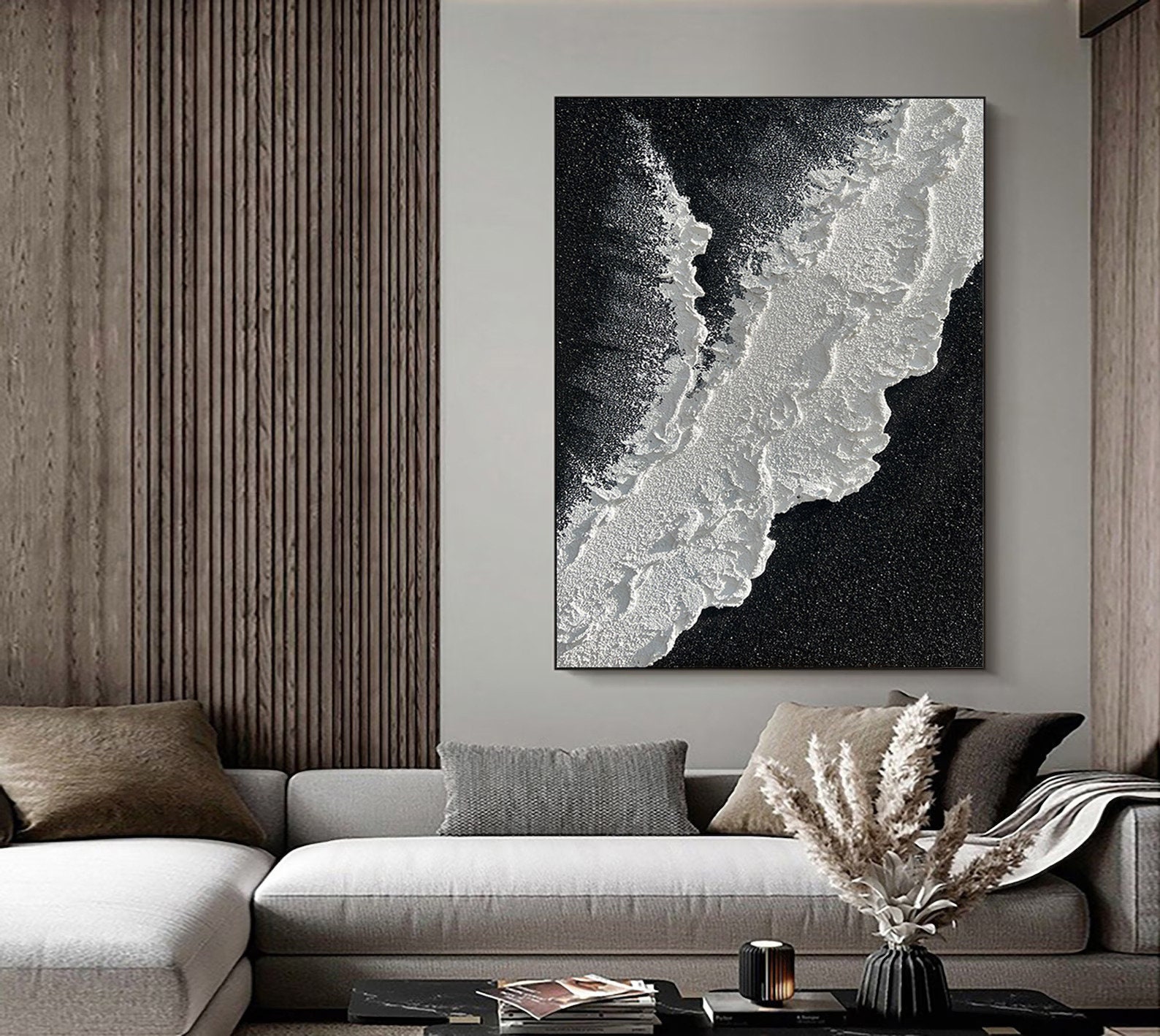 3D Black White Wave Painting on Canvas Textured Wall Art Sand - Etsy