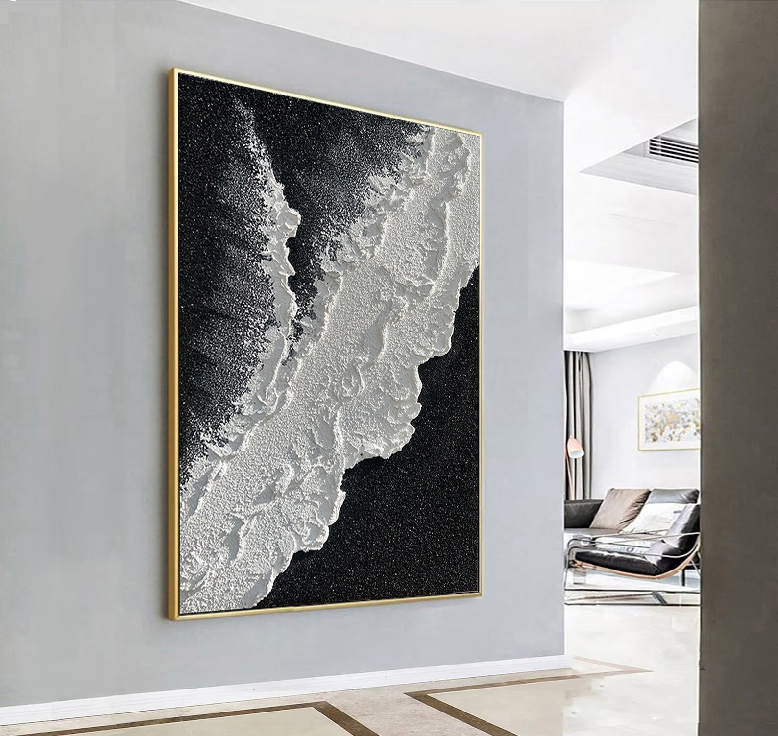 3D Black White Wave Painting on Canvas Textured Wall Art Sand - Etsy