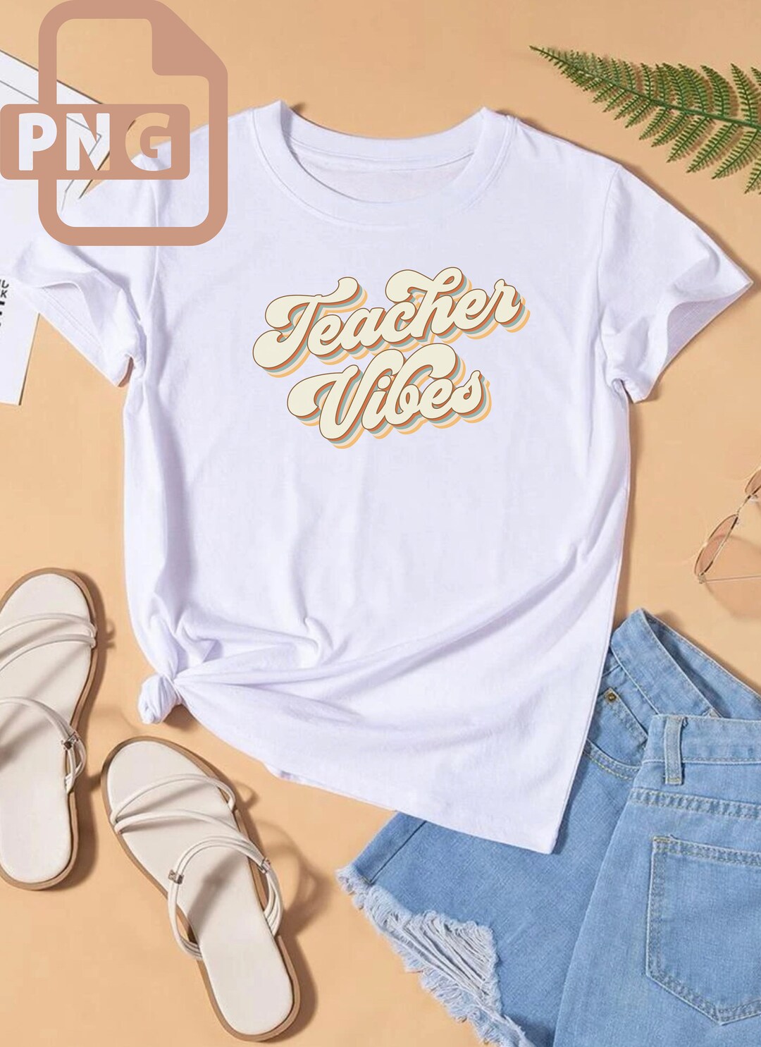 Teacher Vibes Retro Tan Letter PNG | Sublimation PNG | Retro Designs ...