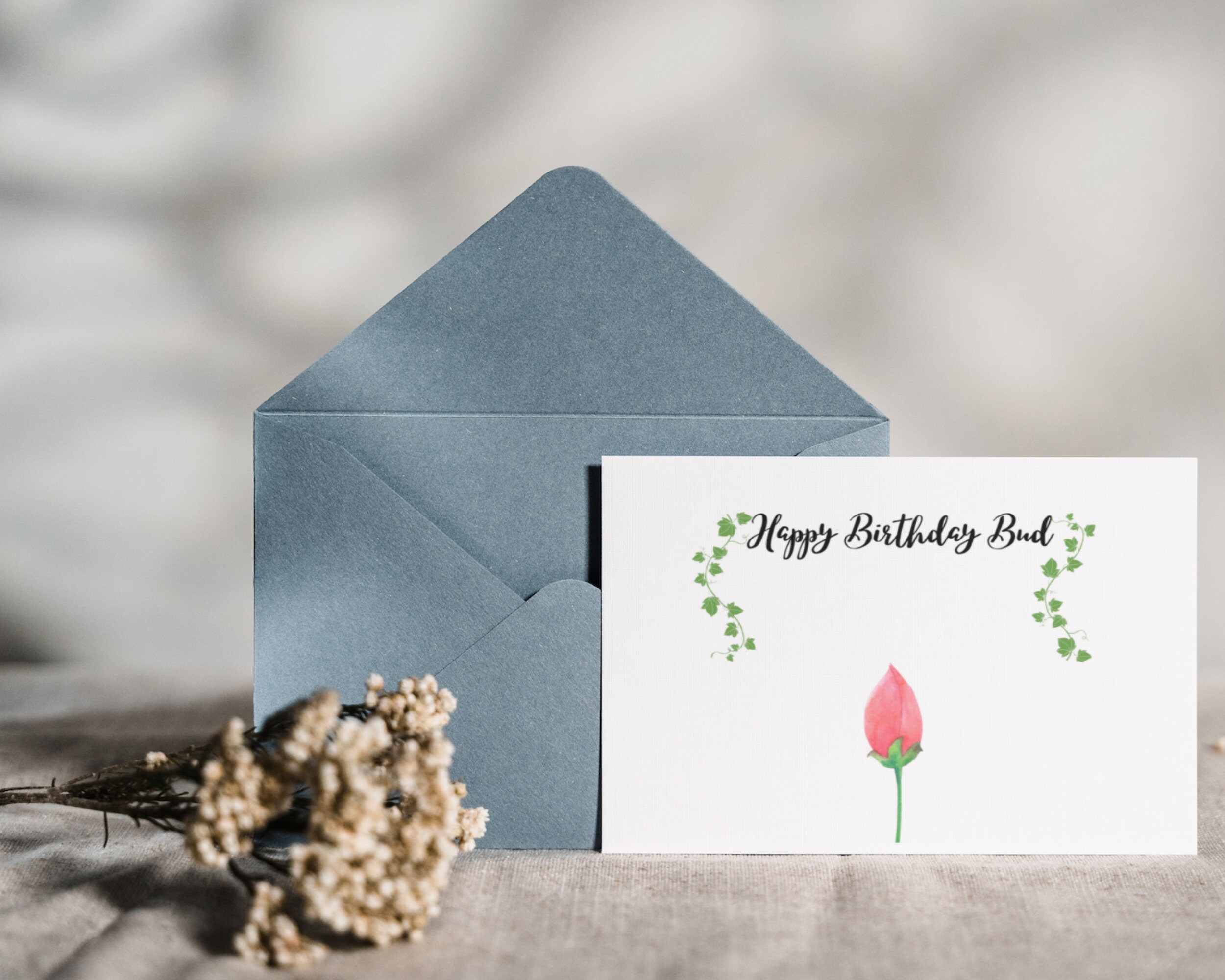 Happy Birthday Bud Card, Birthday Card, Flower Birthday Card, Printable ...