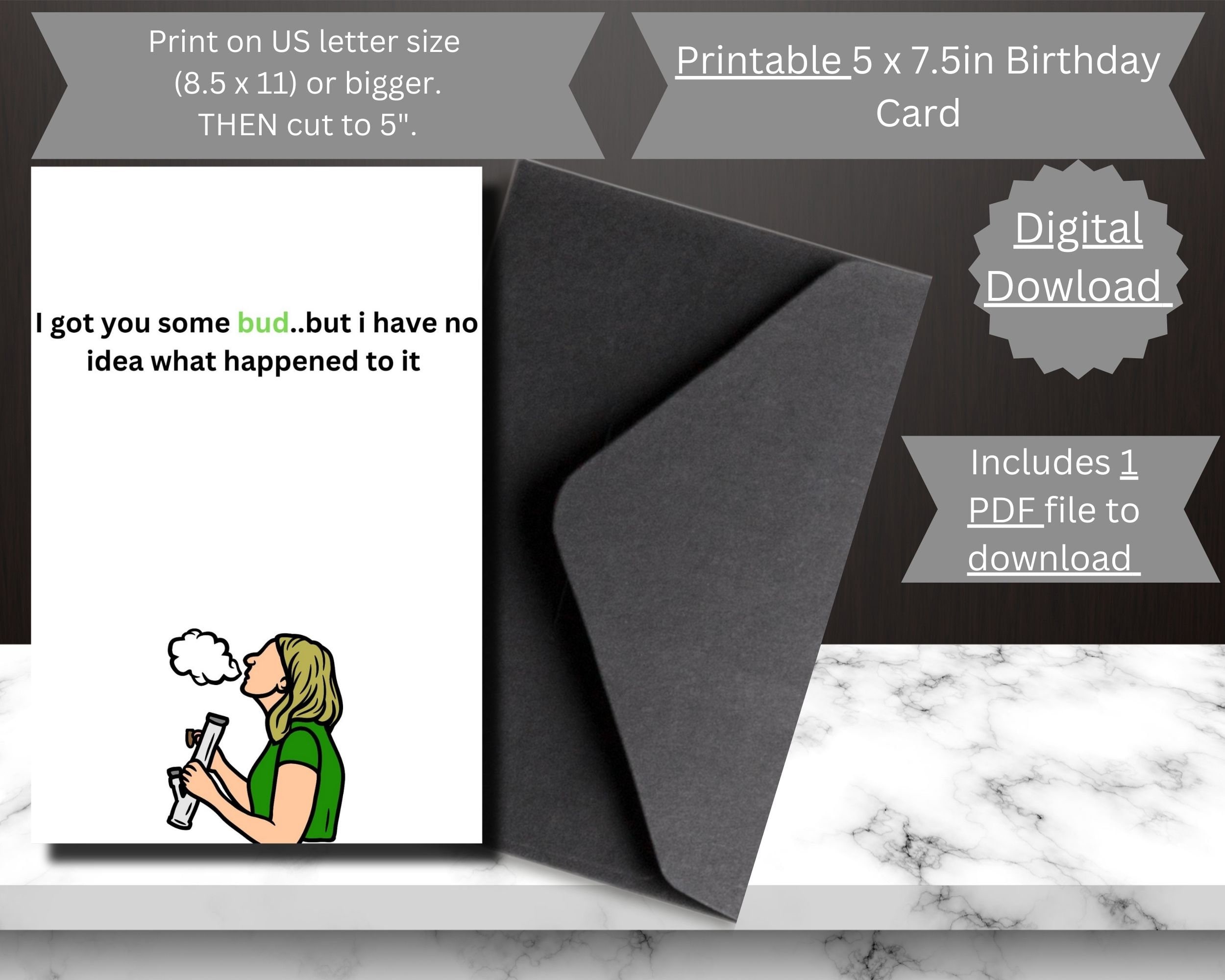 Weed Birthday Card, Bud Birthday Card, Printable Birthday Card ...