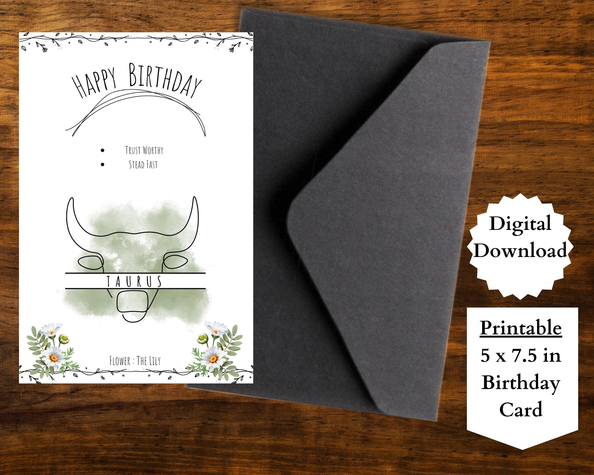 Taurus Birthday Card, Zodiac Birthday Card, Printable Birthday Card ...