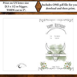 Taurus Birthday Card, Zodiac Birthday Card, Printable Birthday Card ...