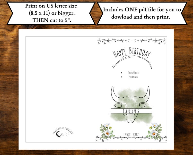 Taurus Birthday Card, Zodiac Birthday Card, Printable Birthday Card ...