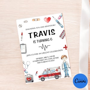 Editable Doctor Birthday Invitation, Medical Nurse Boy Girl Nurse Party ...