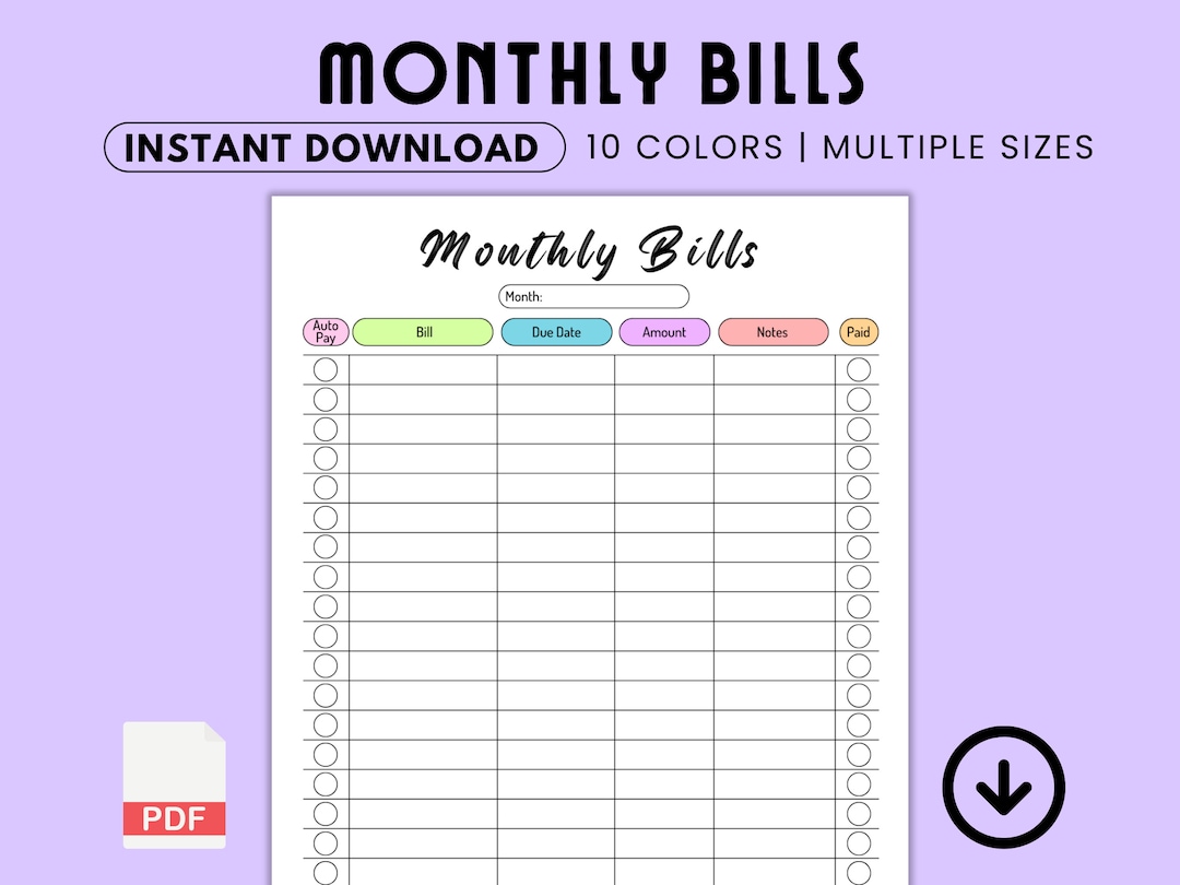 Monthly Bill Tracker Printable, Monthly Bill Log Editable, Bill Planner ...